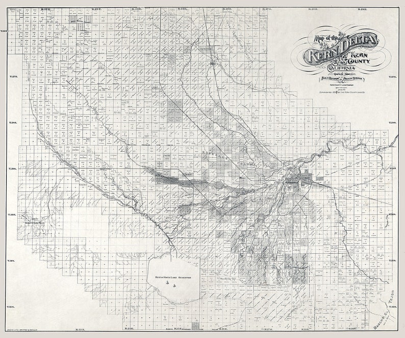 1897 Farm Line Map of the Kern Delta Kern County California - Etsy