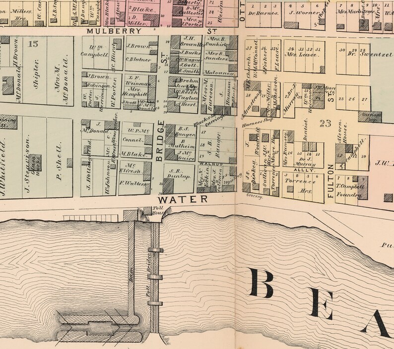 1876 Town Map of Bridgewater Beaver County Pennsylvania - Etsy