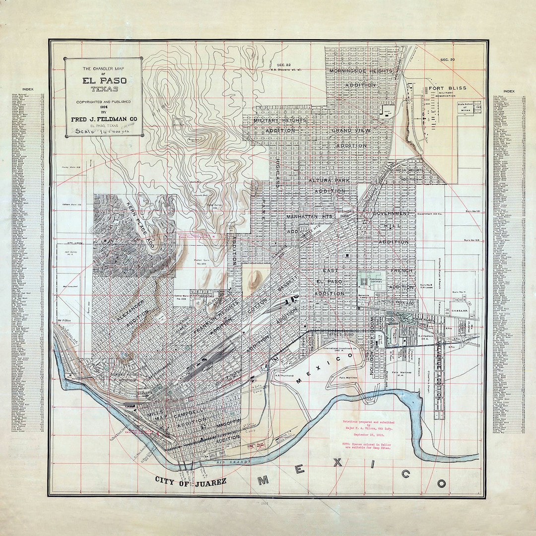 1914 Map of El Paso Texas - Etsy