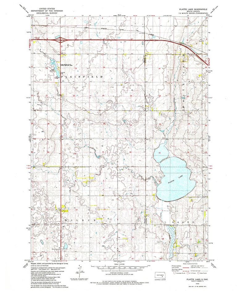 1979 Map of Platte Lake South Dakota - Etsy
