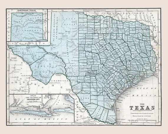 1865 Map of Texas | Etsy