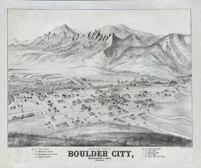 1874 Panoramic Map of Boulder City Colorado - Etsy