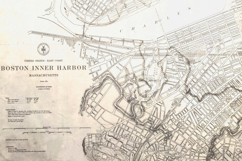 1937 Map of Boston Mass Inner Harbor | Etsy