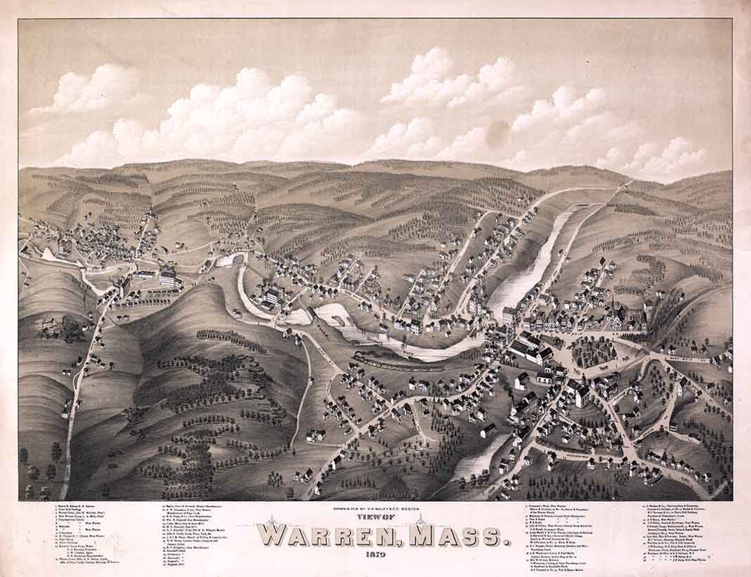 1879 Panoramic Map of Warren Massachusetts - Etsy