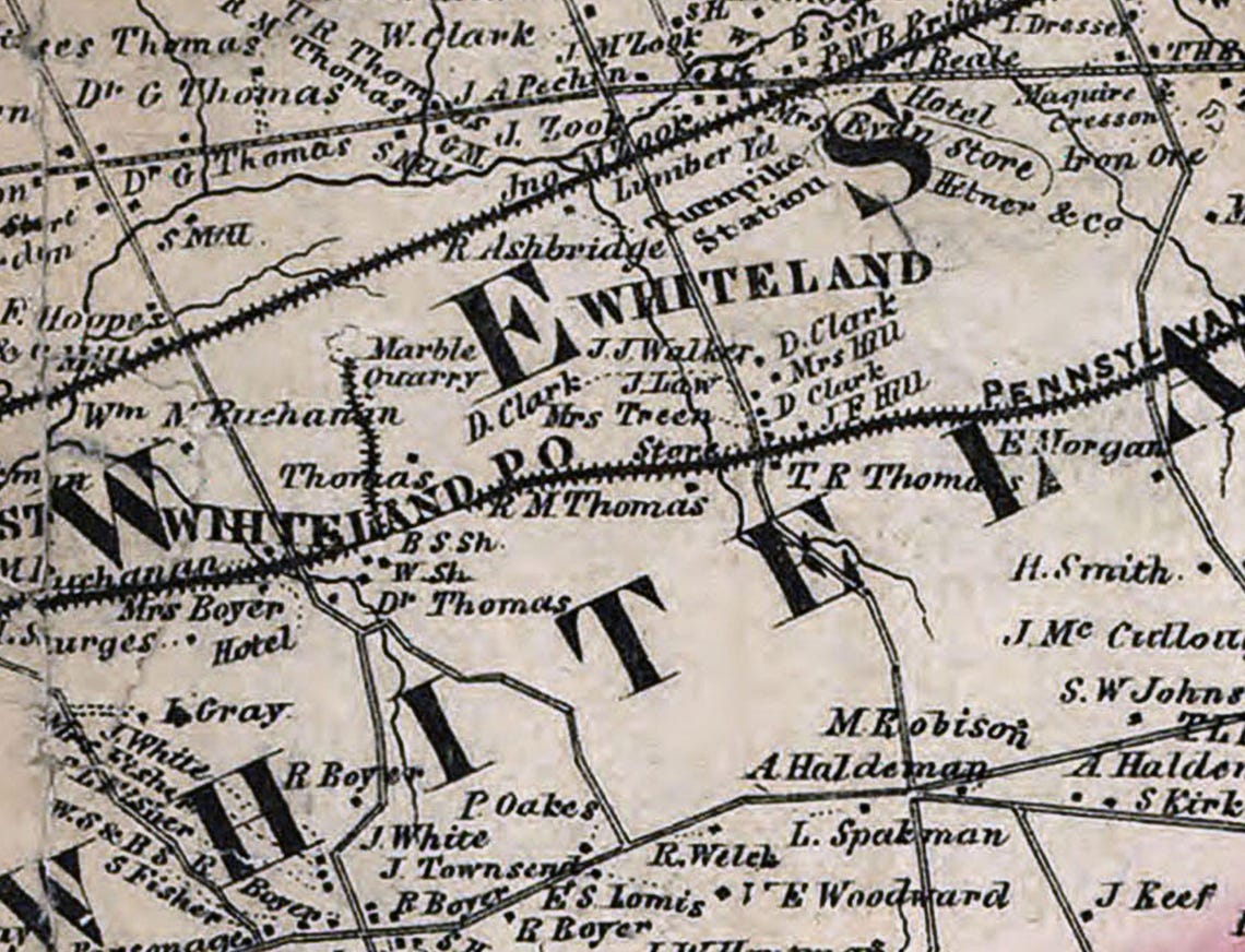 1860 Map of West Whiteland and East Whiteland Township Chester County ...