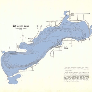 1970 Map of Big Green Lake Green Lake County Wisconsin - Etsy
