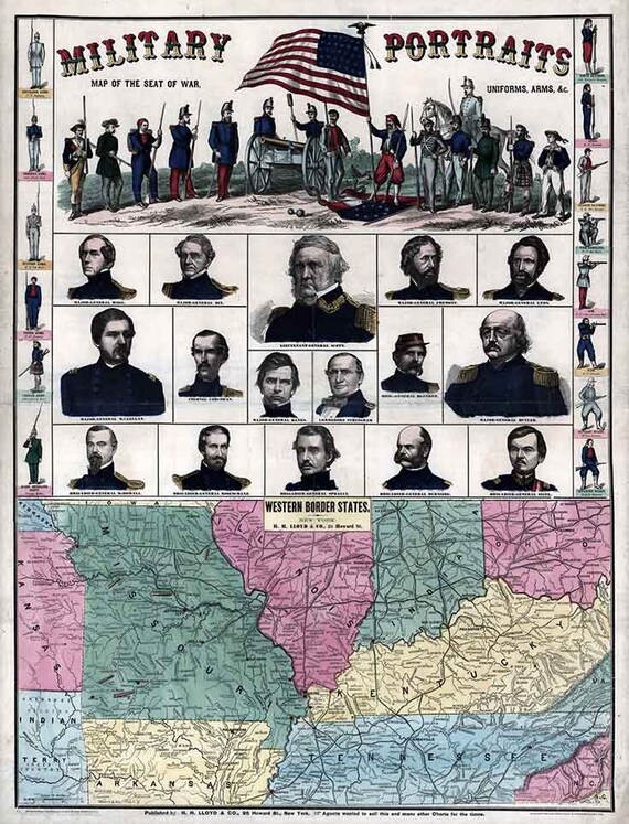 1861 Map of the Western Border States Military Portraits | Etsy
