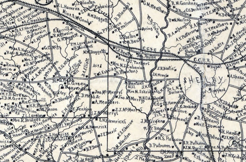 1886 Map of Cleveland County North Carolina - Etsy