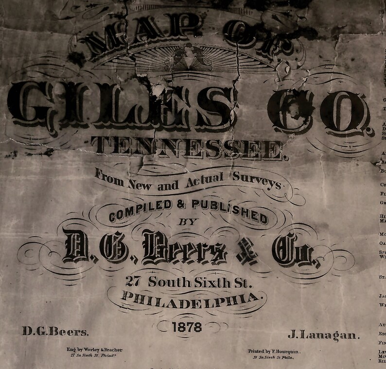 1878 Map of Giles County Tennessee - Etsy