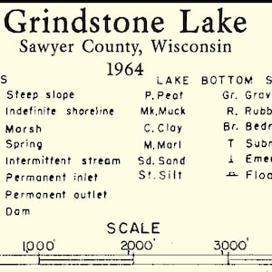 1964 Map of Grindstone Lake Sawyer County Wisconsin - Etsy