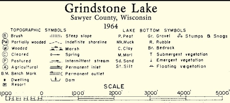 1964 Map of Grindstone Lake Sawyer County Wisconsin - Etsy