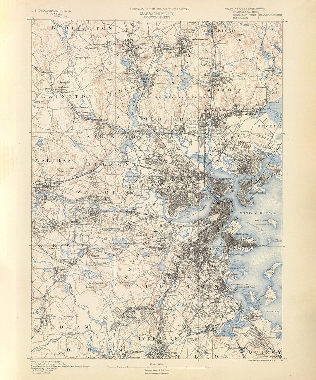 1890 Topo Map of Boston Massachusetts - Etsy