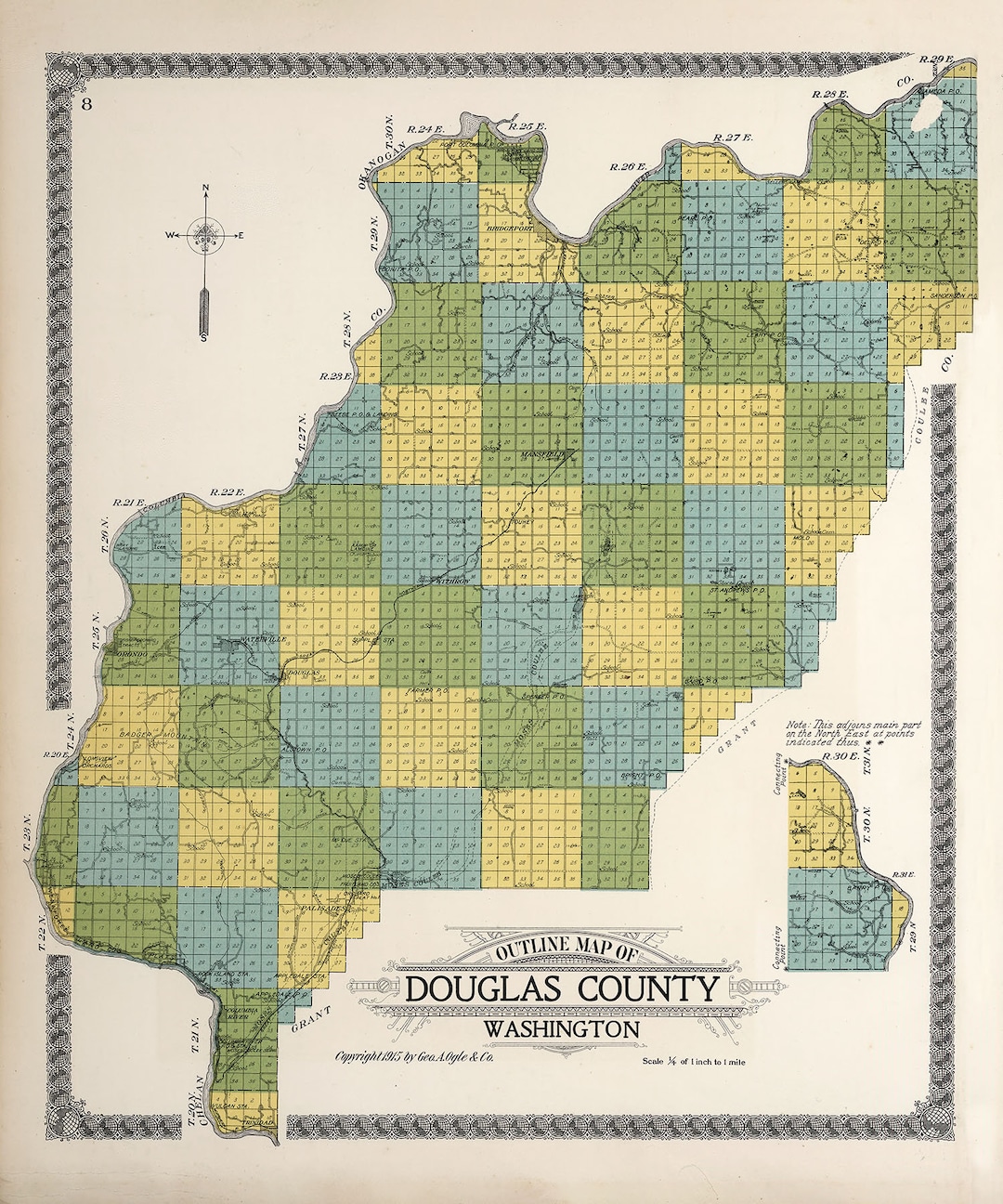 1915 Map of Douglas County Washington - Etsy
