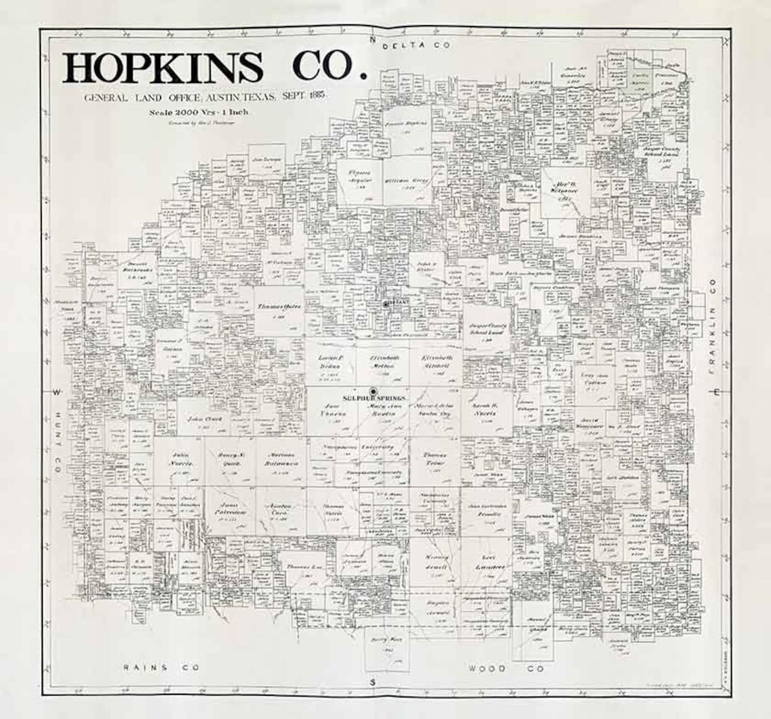 1885 Farm Line Map of Hopkins County Texas | Etsy