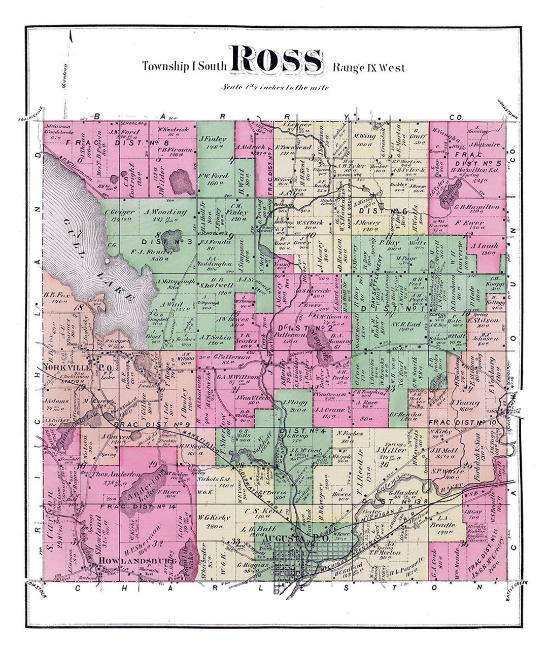 1873 Map of Ross Township Kalamazoo County Michigan - Etsy