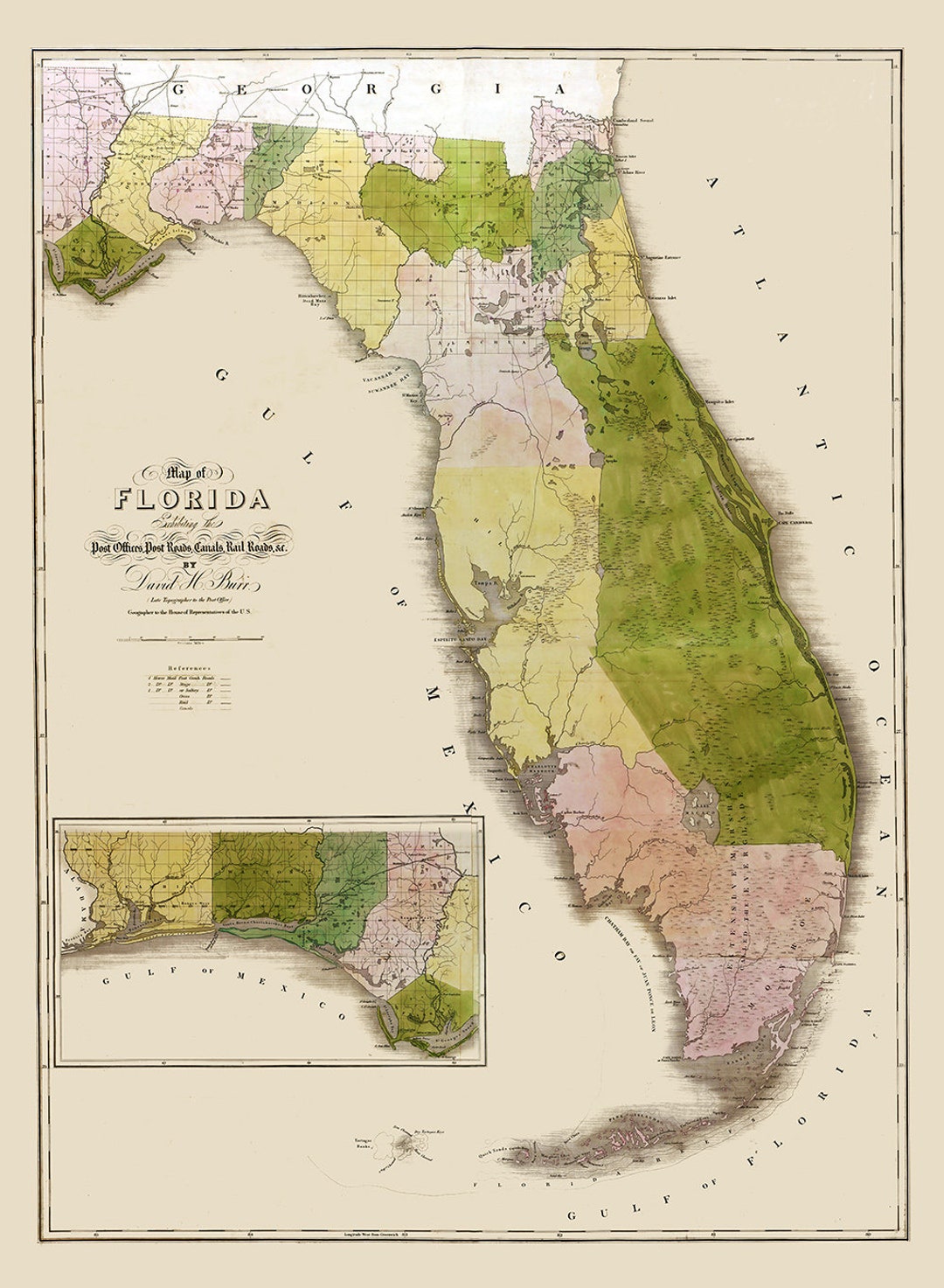 1839 Map of Florida - Etsy