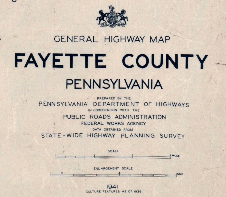 1941 Map of Fayette County Pennsylvania - Etsy