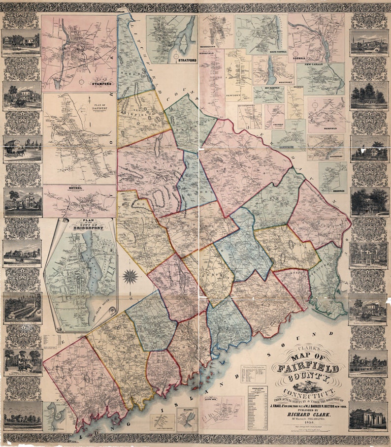 1858 Map of Fairfield County Connecticut Genealogy - Etsy