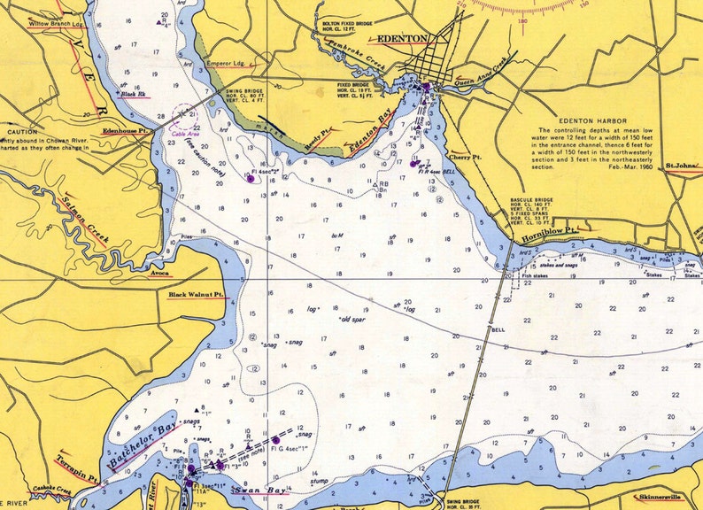 1961 Nautical Map of Albemarle Sound Cape Hatteras NC | Etsy