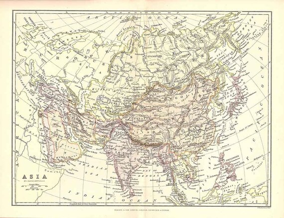 1885 Map of Asia - Etsy