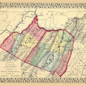 1873 Map of Mineral and Hampshire County West Virginia - Etsy