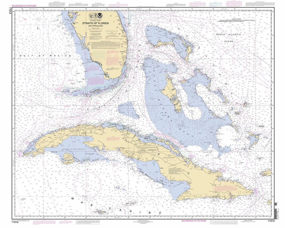2012 Nautical Map of the Straits of Florida | Etsy