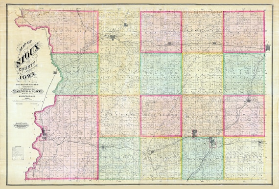 1884 Farm Line Map of Sioux County Iowa | Etsy