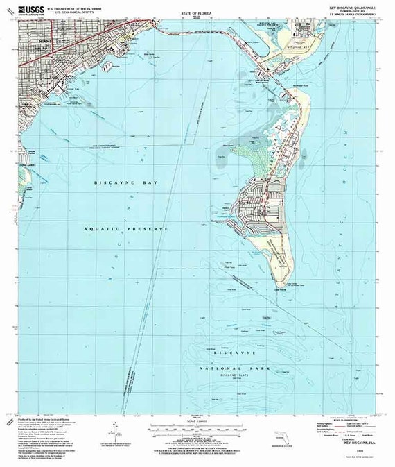 1994 Topo Map of Key Biscayne Florida Quadrangle | Etsy