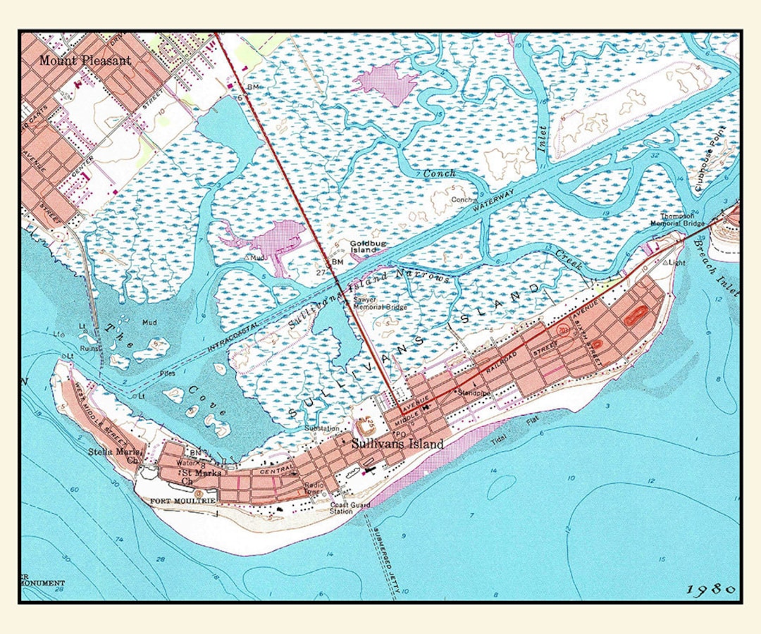 1980 Map of Sullivans Island South Carolina Fort Moultrie - Etsy