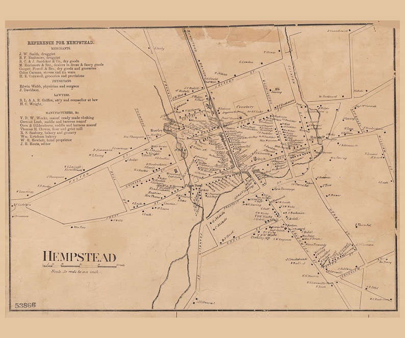 1859 Town Map of Hempstead New York - Etsy