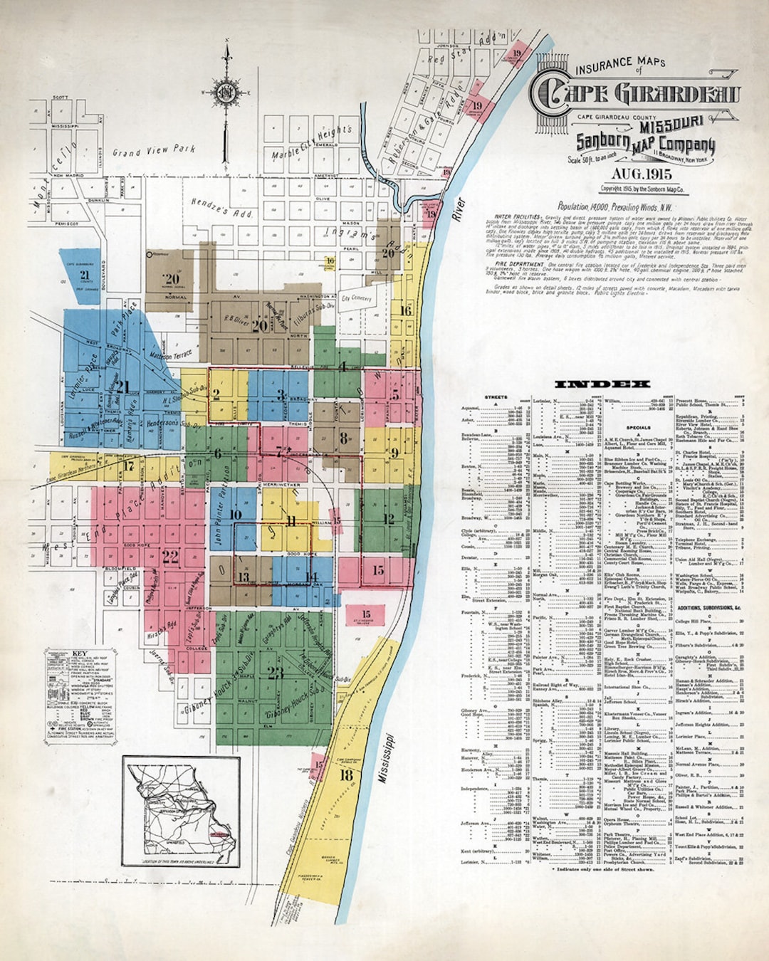 1915 Town Map of Cape Girardeau Missouri - Etsy