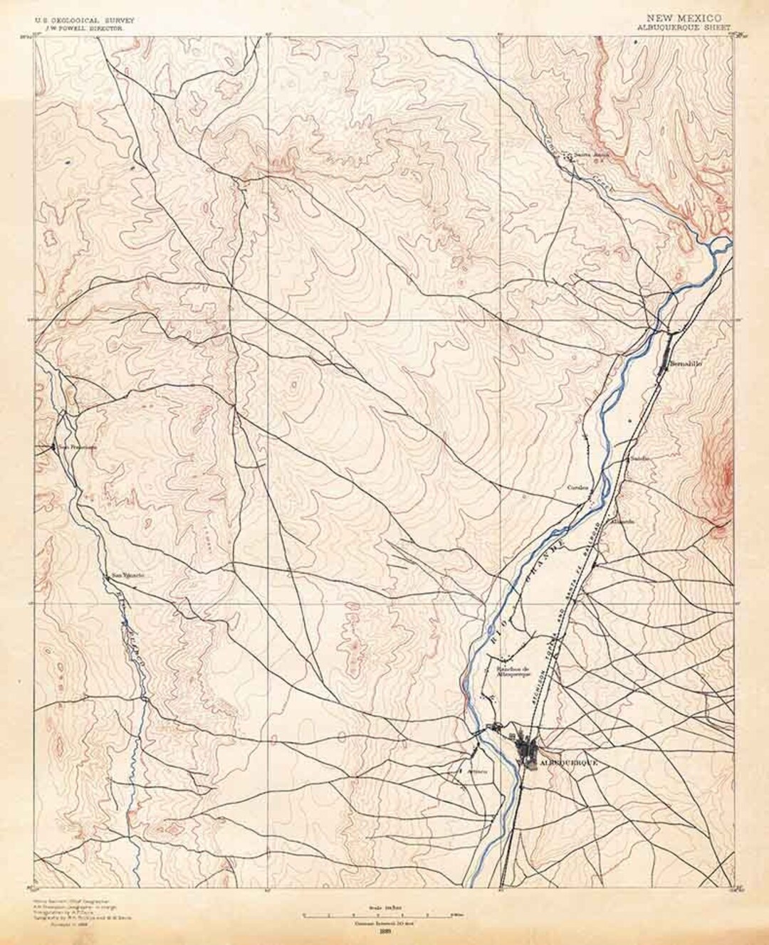 1889 Topo Map of Albuquerque New Mexico Bernalillo - Etsy