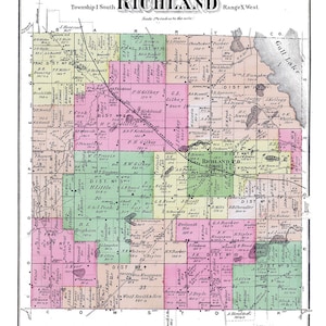 1873 Map of Richland Township Kalamazoo County Michigan - Etsy
