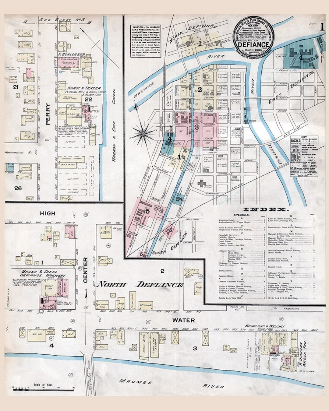 1884 Town Map of Defiance Ohio - Etsy