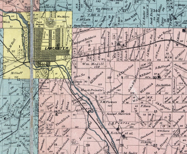 1889 Farm Line Map of Fairfield County Ohio Lancaster - Etsy