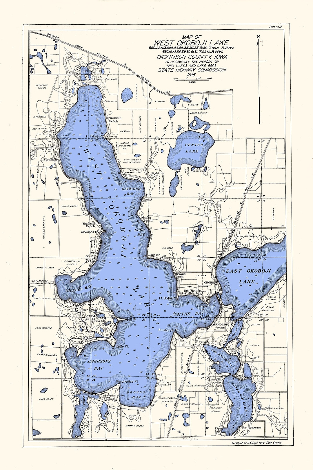 1916 Map of West Okoboji Lake Dickinson County Iowa - Etsy