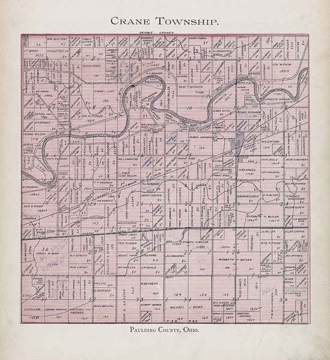 1905 Map of Crane Township Paulding County Ohio - Etsy