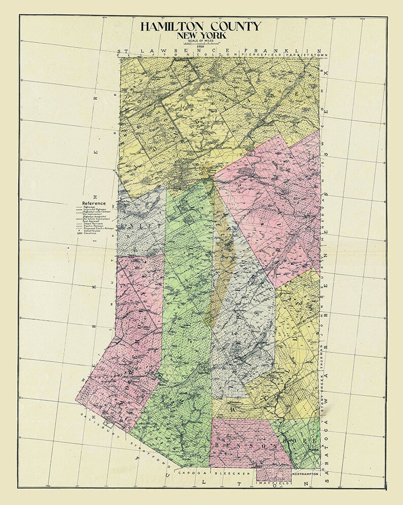 1910 Map of Hamilton County New York - Etsy