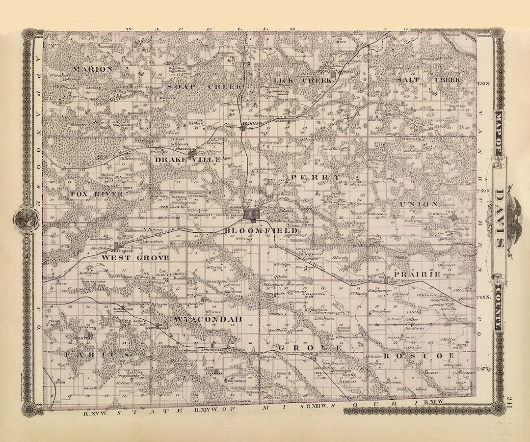 1875 Map of Davis County Iowa - Etsy