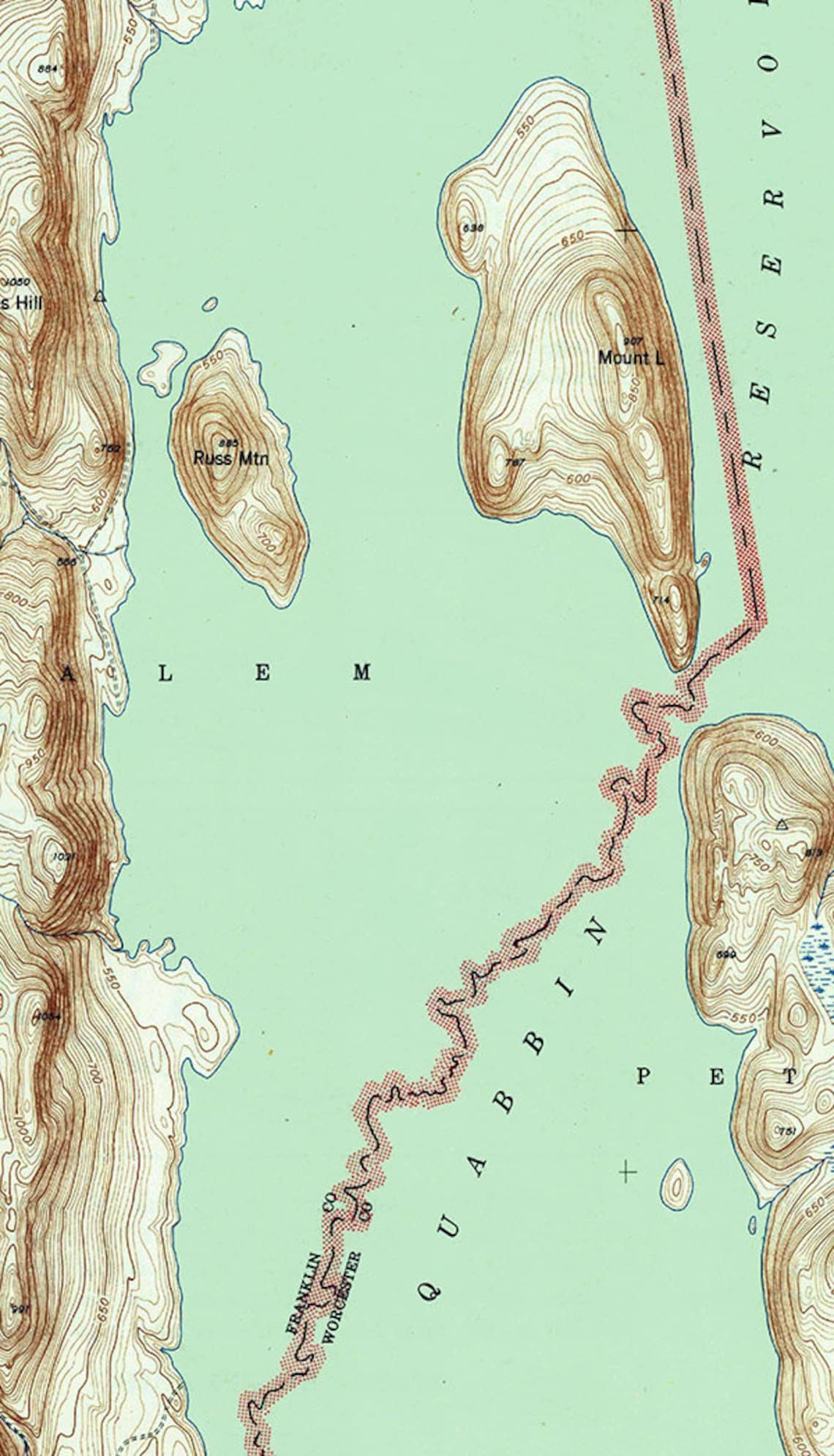 1944 Topo Map of Quabbin Reservoir MA Quadrangle | Etsy