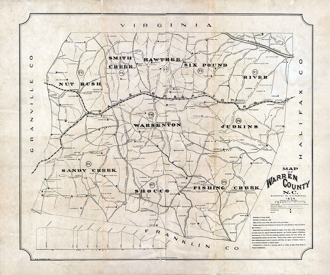 1874 Map of Warren County North Carolina - Etsy