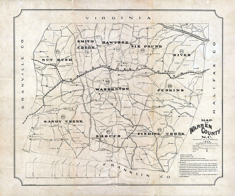 1874 Map of Warren County North Carolina - Etsy