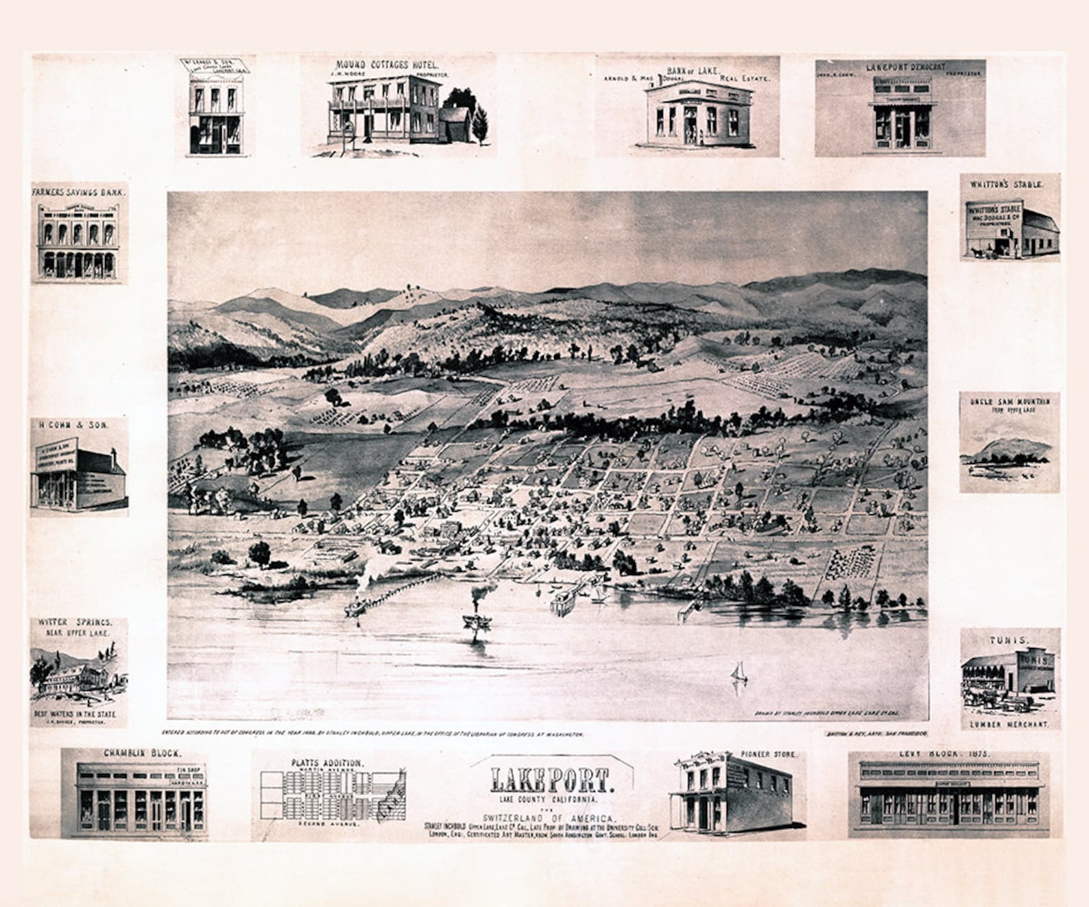 1888 Panoramic Map of Lakeport Lake County California | Etsy