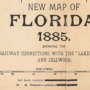 1885 Map of Florida Showing Railroad Connections - Etsy