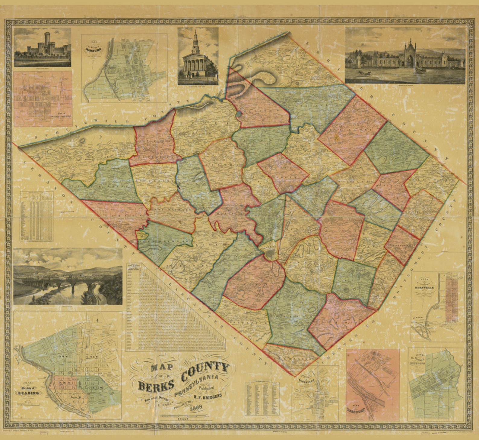 1860 Map of Berks County Pa Reading LARGE 35 X 40 Map - Etsy