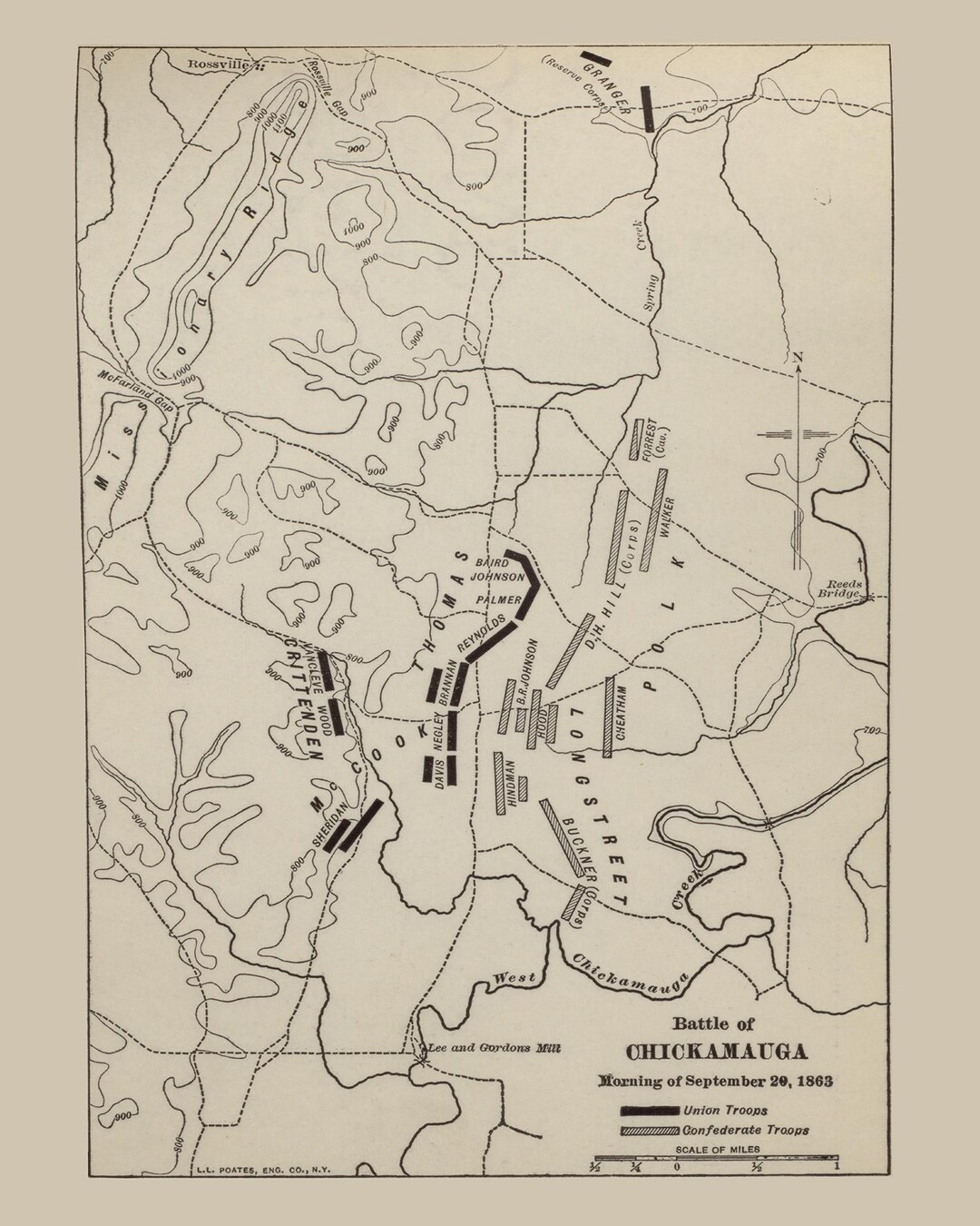 1863 Map of the Battle of Chickamauga - Etsy