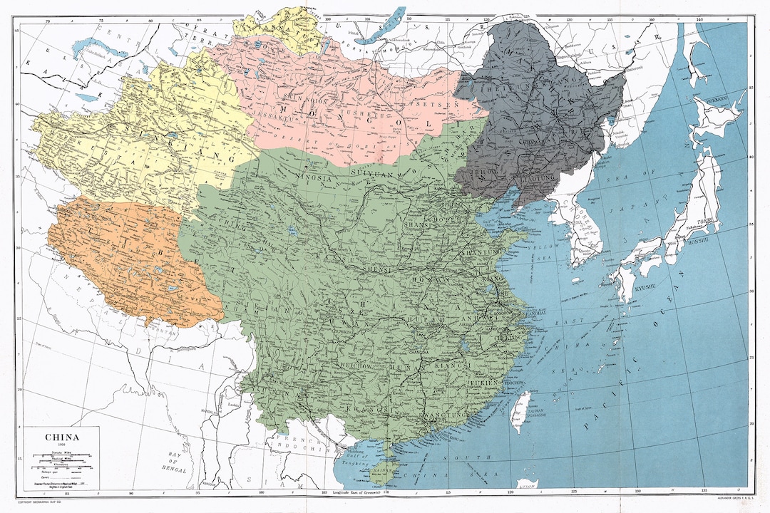 1900 Map of China and Adjacent Countries - Etsy