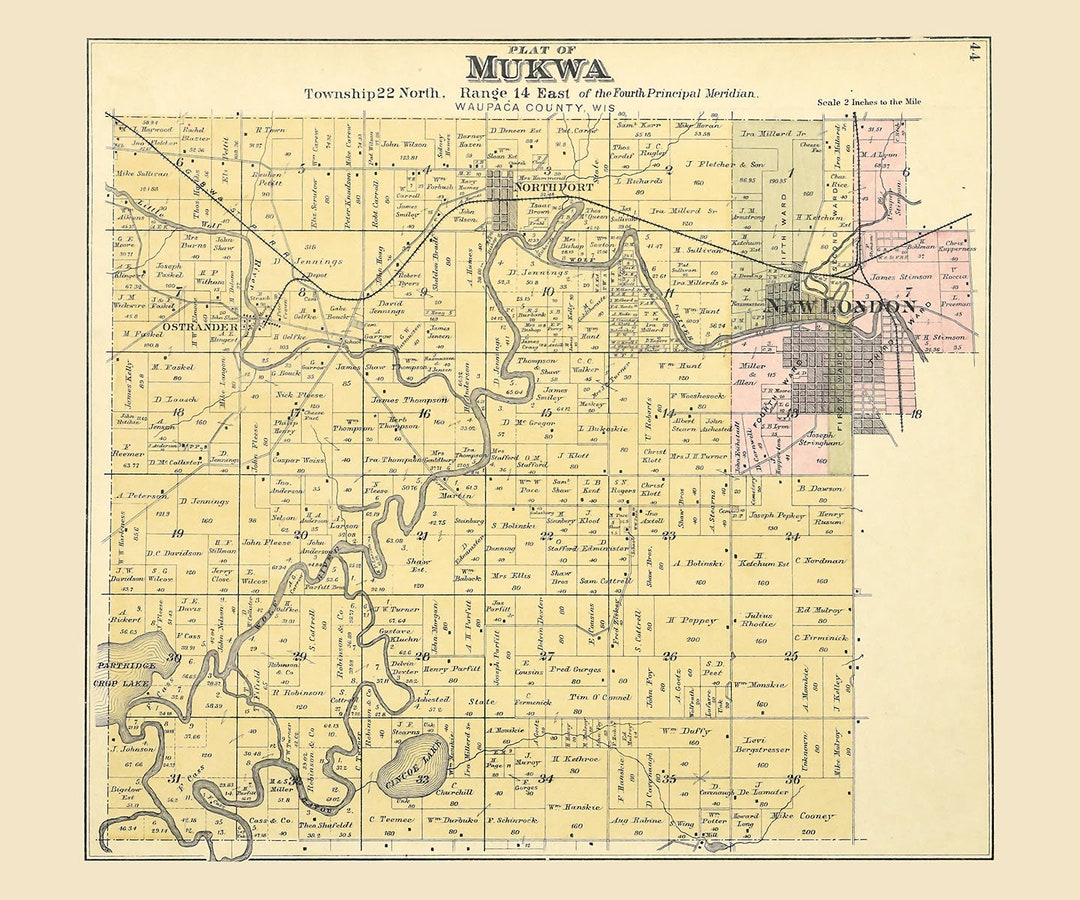 1889 Map of Mukwa Township Waupaca County Wisconsin - Etsy