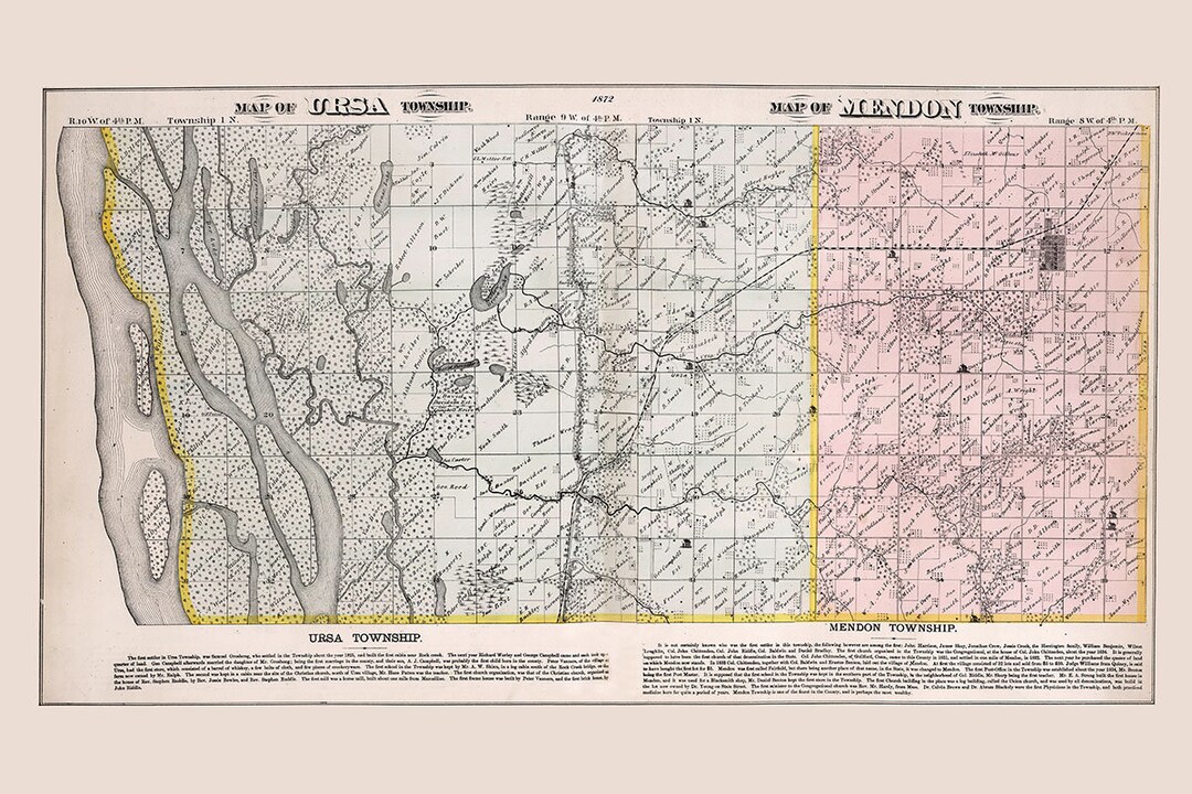 1872 Map of Ursa and Mendon Township Adams County Illinois - Etsy