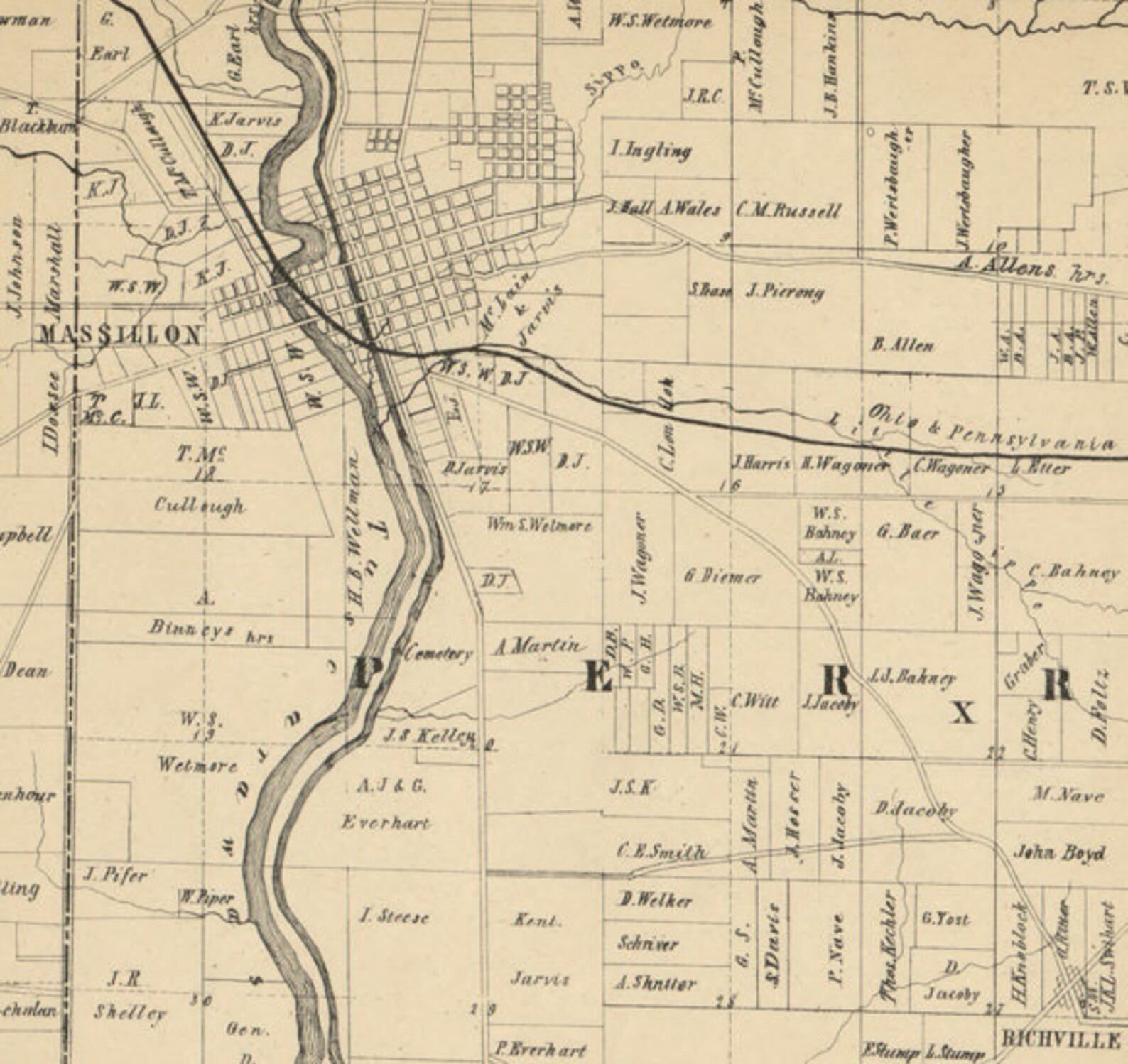 1855 Farm Line Map of Stark County Ohio Massillon | Etsy